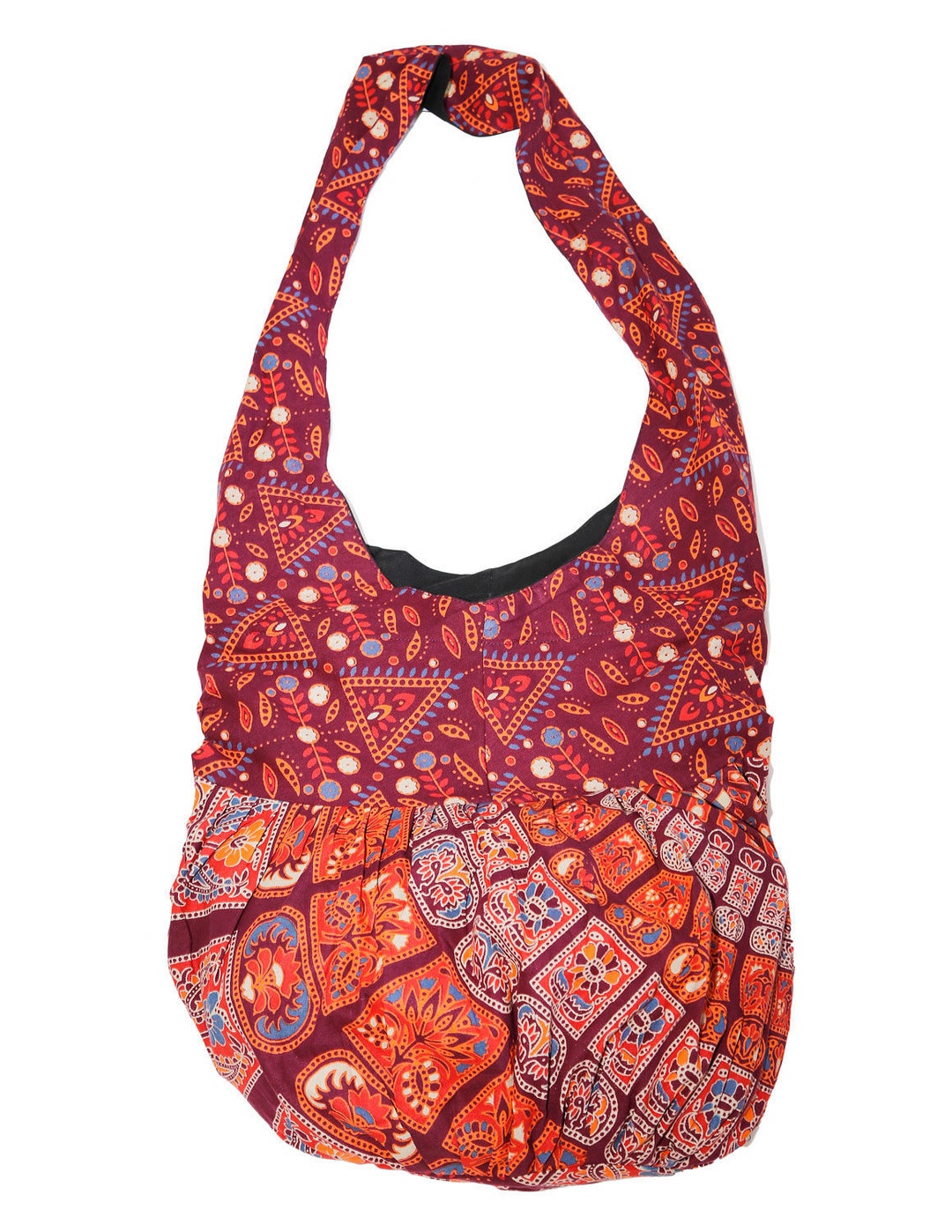 Hippie Style Hobo Bag Traditional Indian Floral Block Print Burgundy ...