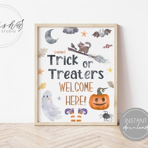 Trick or Treaters Welcome Here Printable, Halloween Home Decor, Trick ...