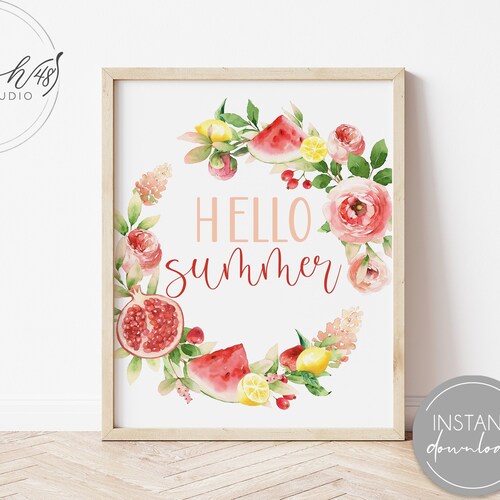 Hello Summer Printable Wall Art Summer Decor Sunflower Sign - Etsy