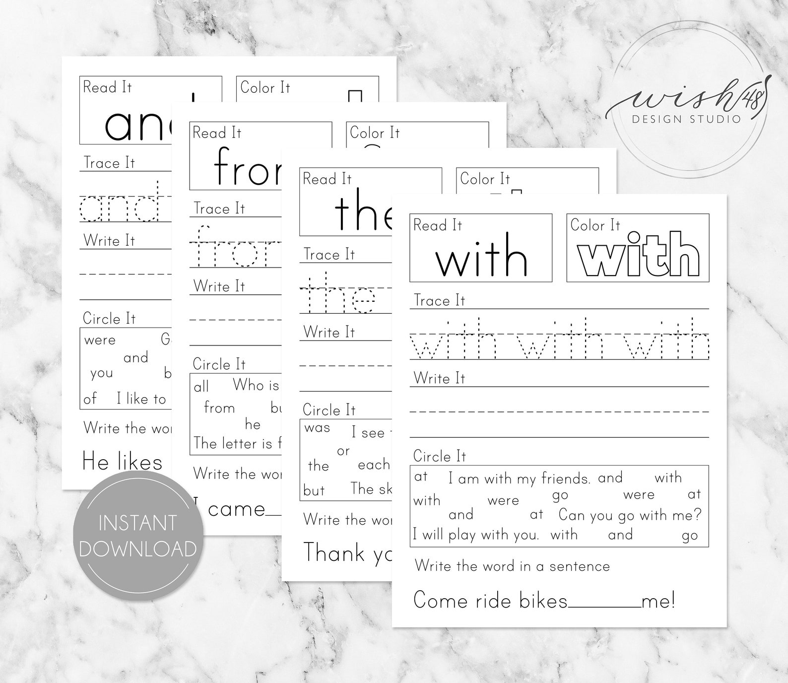 Fry Sight Word Worksheets Printable 50 Sight Word Worksheets - Etsy