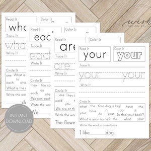 Fry Sight Word Worksheets Printable 50 Sight Word Worksheets - Etsy