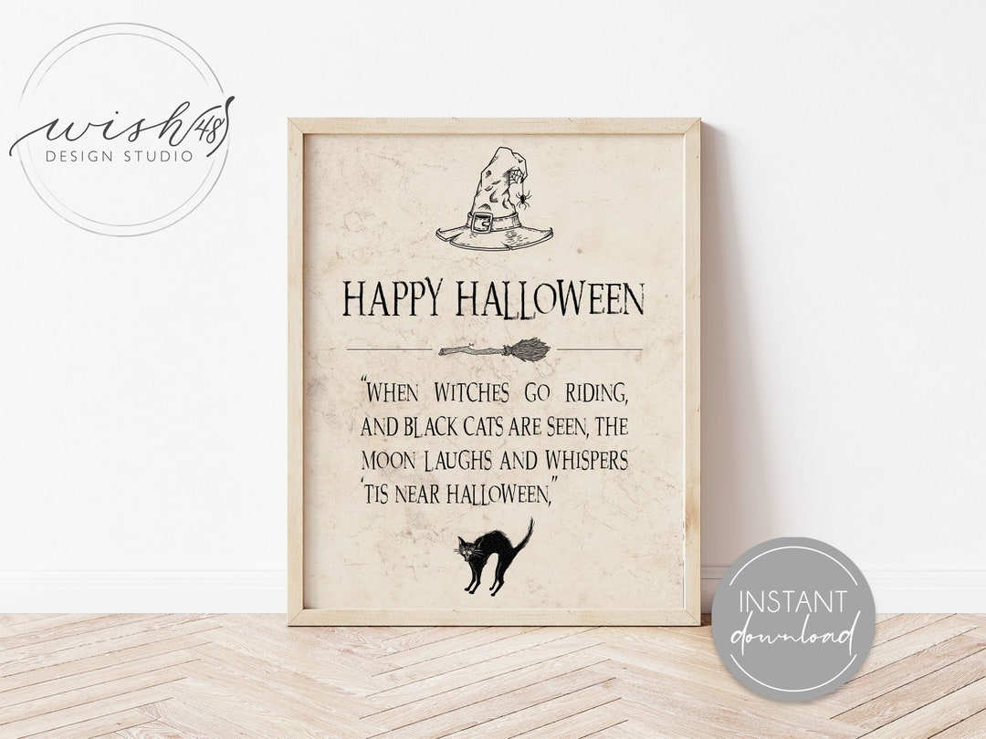 When Witches Go Riding Printable, Halloween Home Decor, Fall Watercolor ...