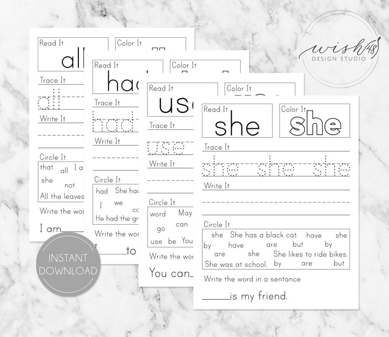 Fry Sight Word Worksheets Printable 50 Sight Word Worksheets - Etsy