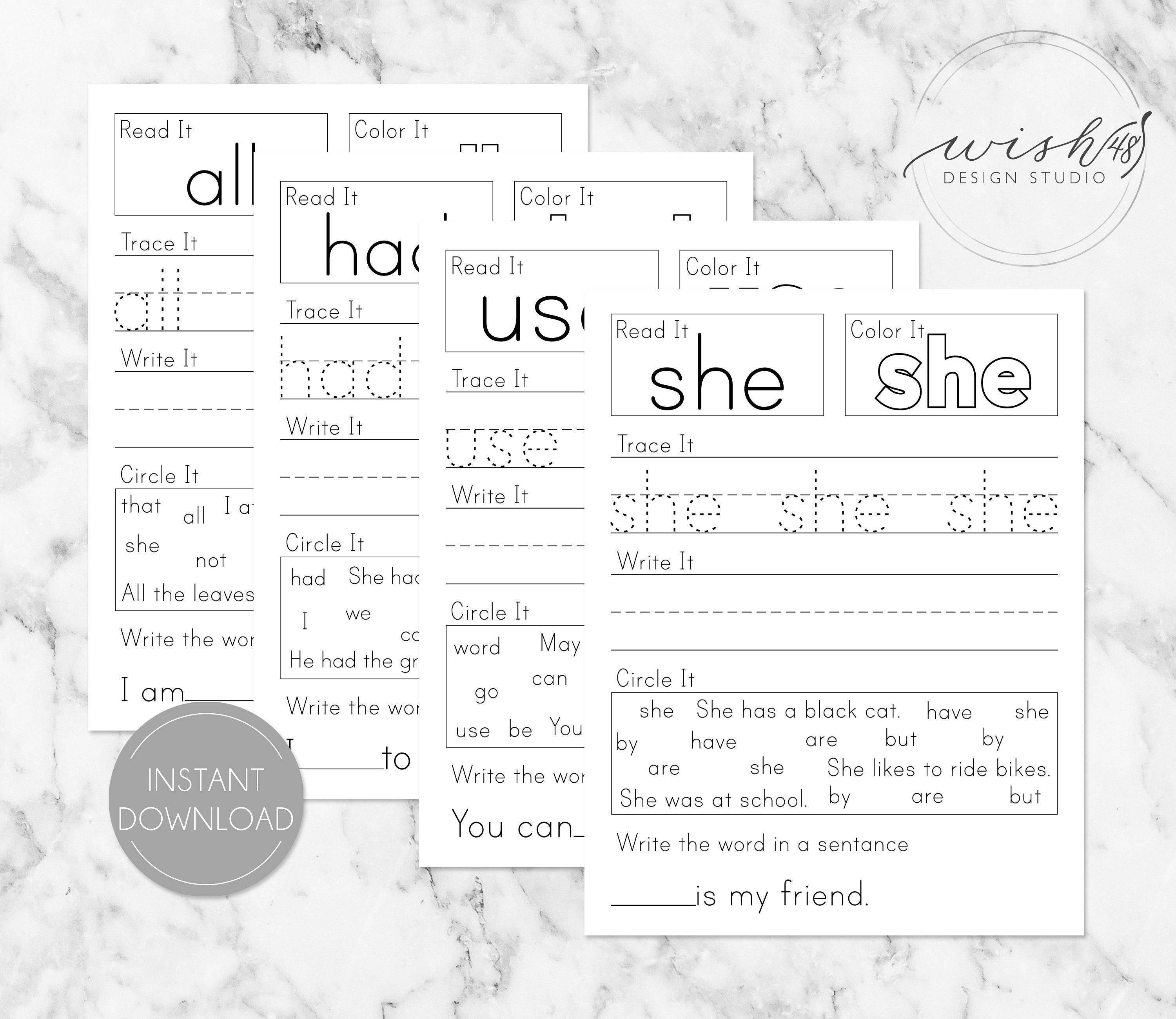 Fry Sight Word Worksheets Printable 50 Sight Word Worksheets - Etsy Canada
