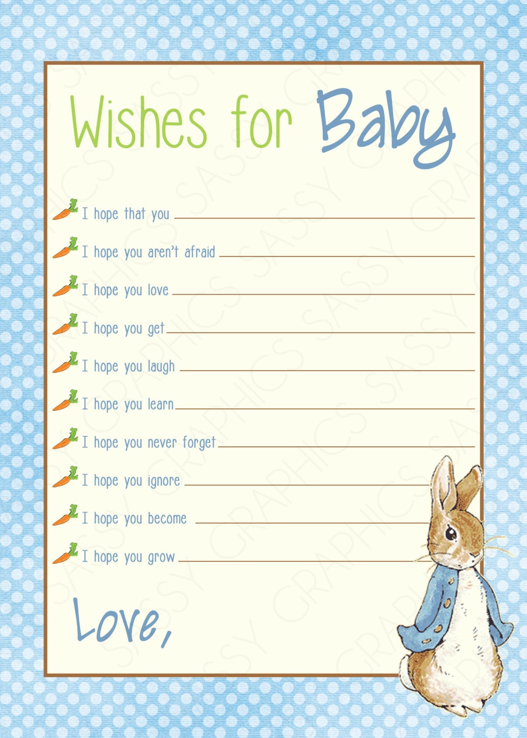Peter Rabbit Wishes for Baby Card Well Wishes for Baby Peter | Etsy