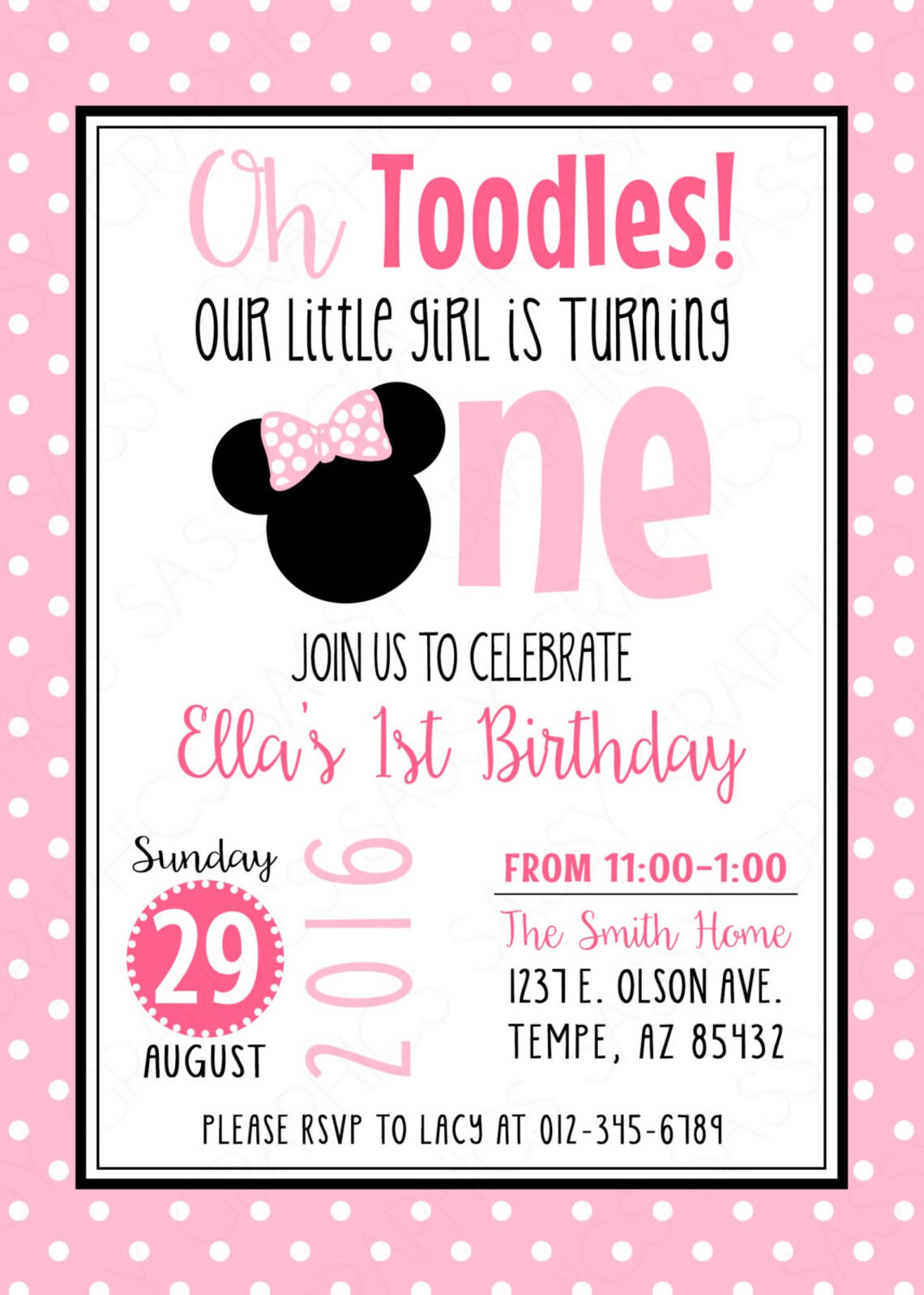 Oh Toodles Birthday Invitation – Girl Birthday Invite Pink Polka Dot ...