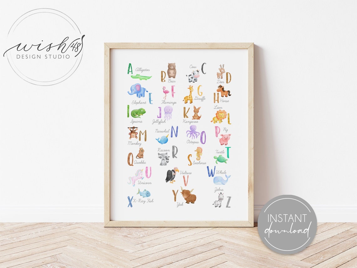 Animal Alphabet Poster Educational Poster Alphabet Wall Art - Etsy