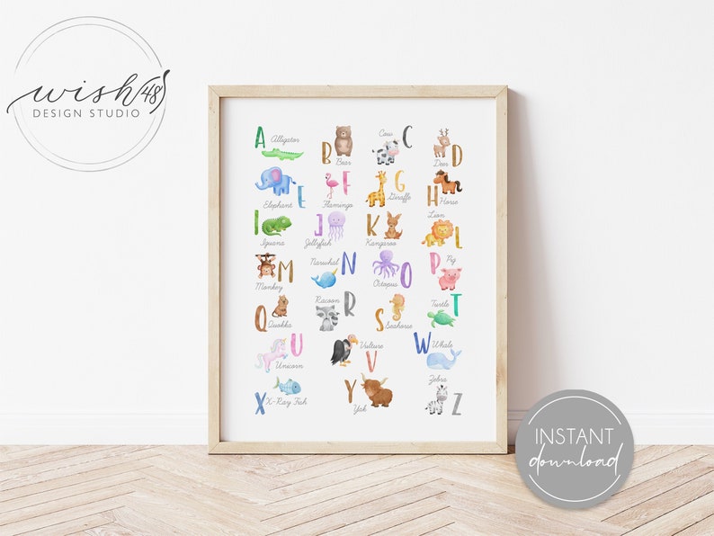 Animal Alphabet Poster Educational Poster Alphabet Wall Art - Etsy