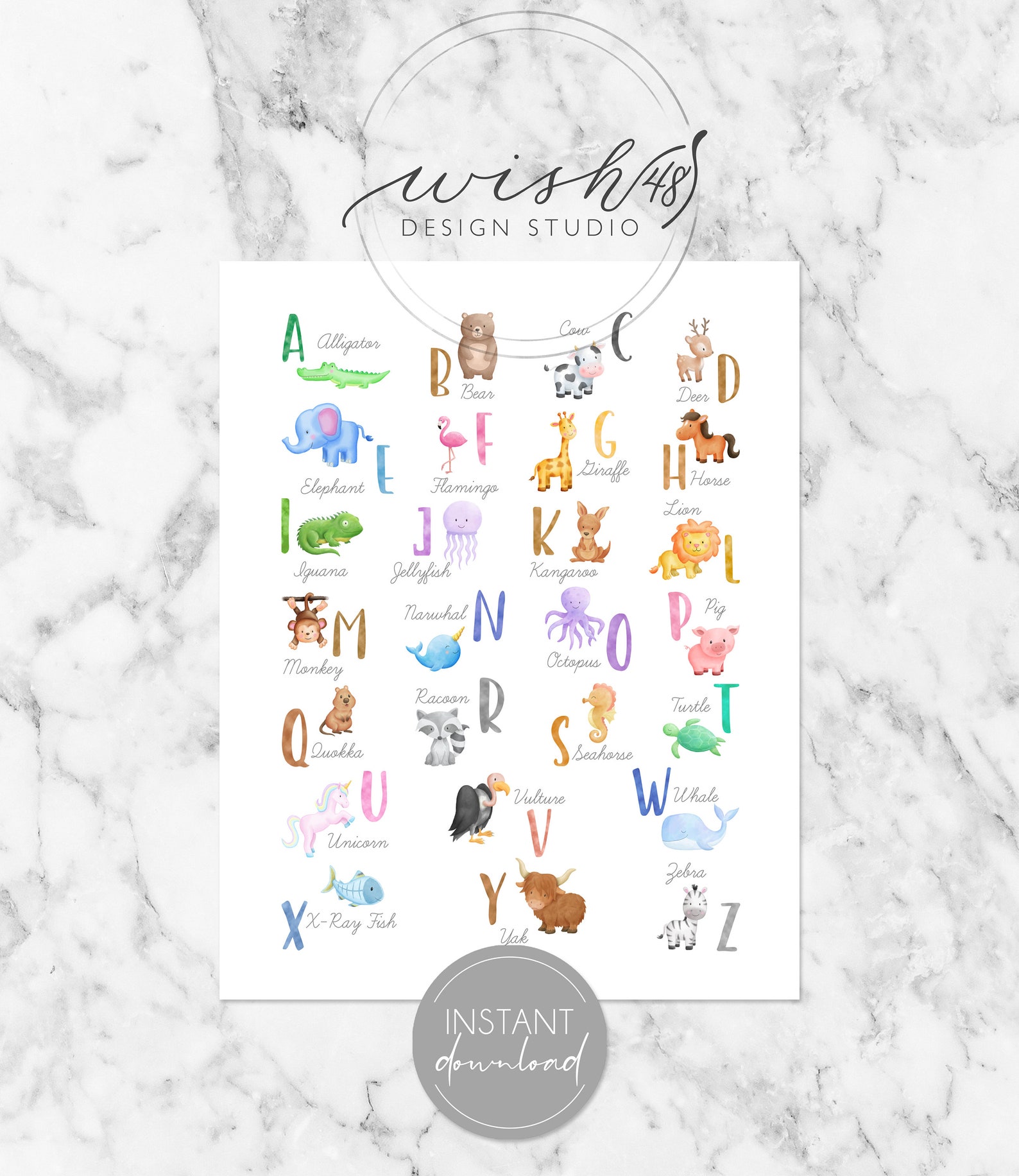 Animal Alphabet Poster Educational Poster Alphabet Wall Art - Etsy