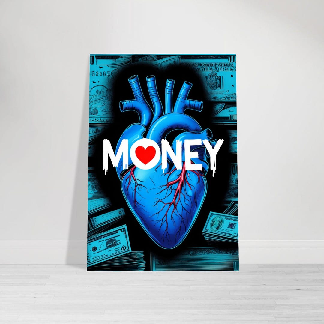 Money Heart Poster | Neon Anatomical Heart Art | Urban Wall Decor ...