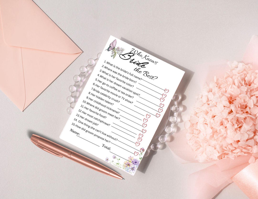 Bridal Shower Game, Who Knows the Bride Best, Bridal Party Game, Bride ...