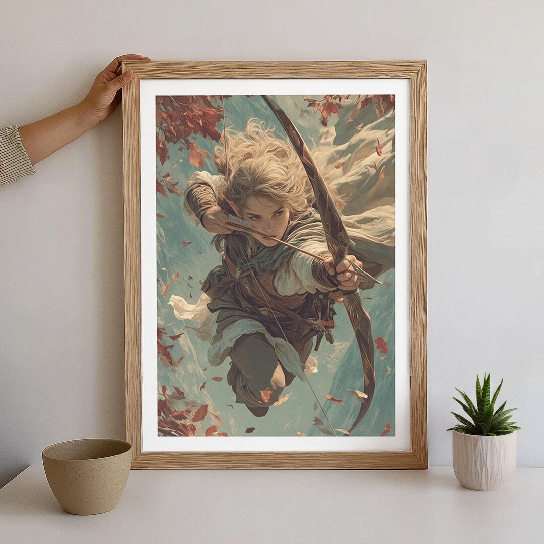 Elven Archer in Flight – Elegant Fantasy Wall Art Print | Poster of ...