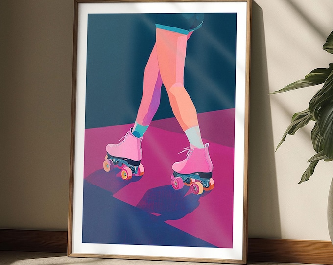 80s Beach Roller Skating Canvas – Retro Aesthetic Wall Art, Vintage ...