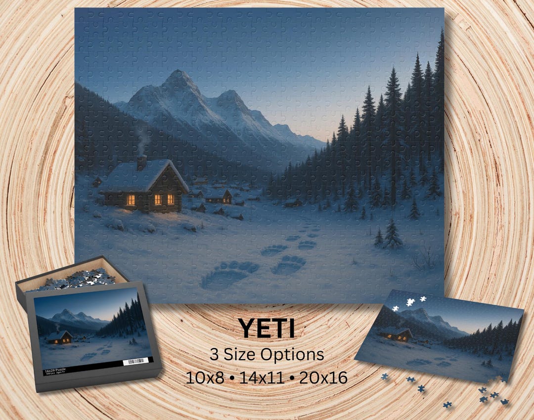 Yeti Footprint Puzzle | Cryptid Winter Cabin Scene in Snowy Mountains ...