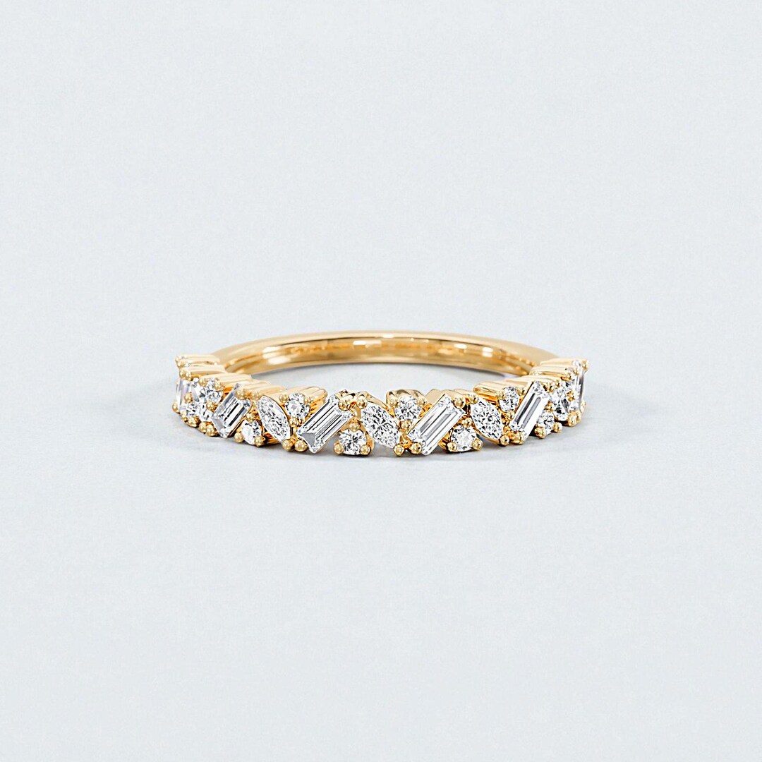 Vintage Art Deco Multi Shaped Lab Diamond Wedding Band, Cluster Half ...