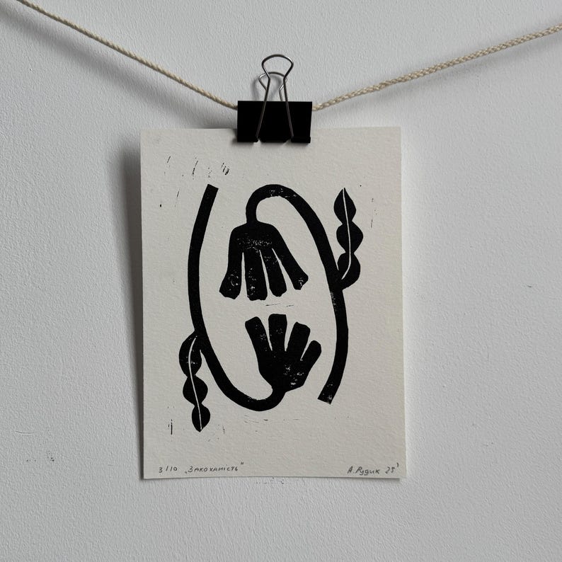Original Handmade Linocut Botanical Print, Graphic Painting Home Wall ...