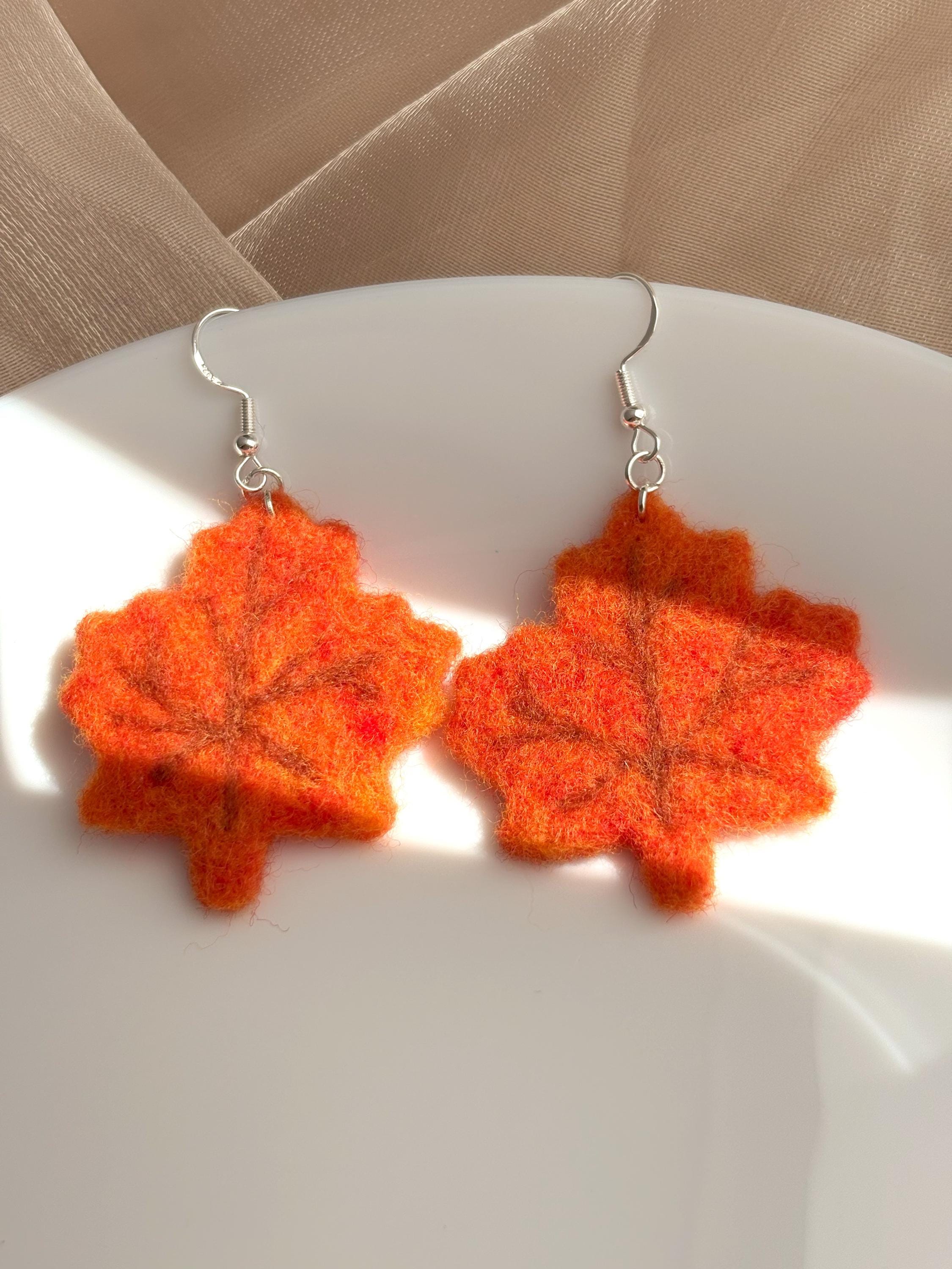 Handmade Wool Felt Canada Maple Leaf Earrings With S925 Silver Hooks ...
