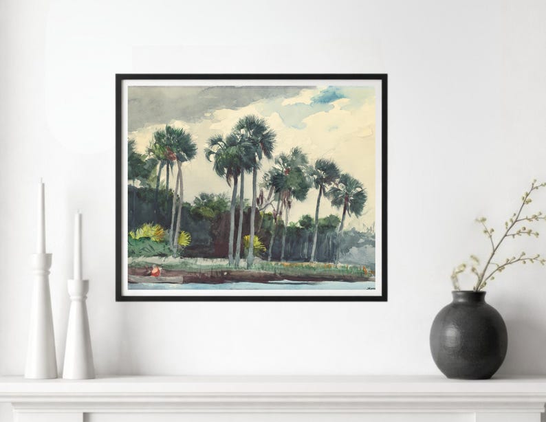 Vintage Caribbean Palm Tree Art Set of 5 Prints: Tropical Summer ...