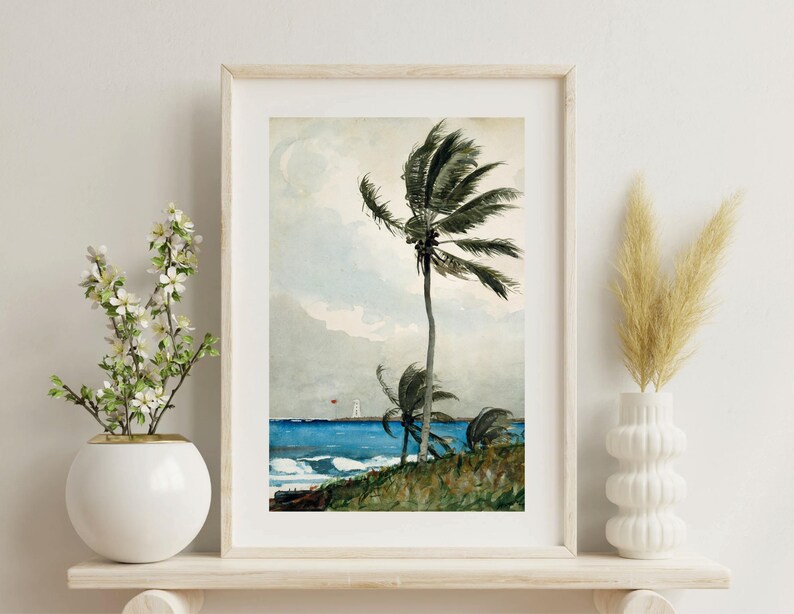 Vintage Caribbean Palm Tree Art Set of 5 Prints: Tropical Summer ...