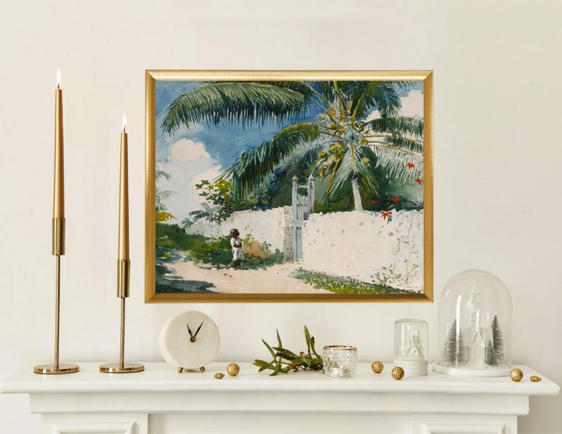 Vintage Caribbean Palm Tree Art Set of 5 Prints: Tropical Summer ...