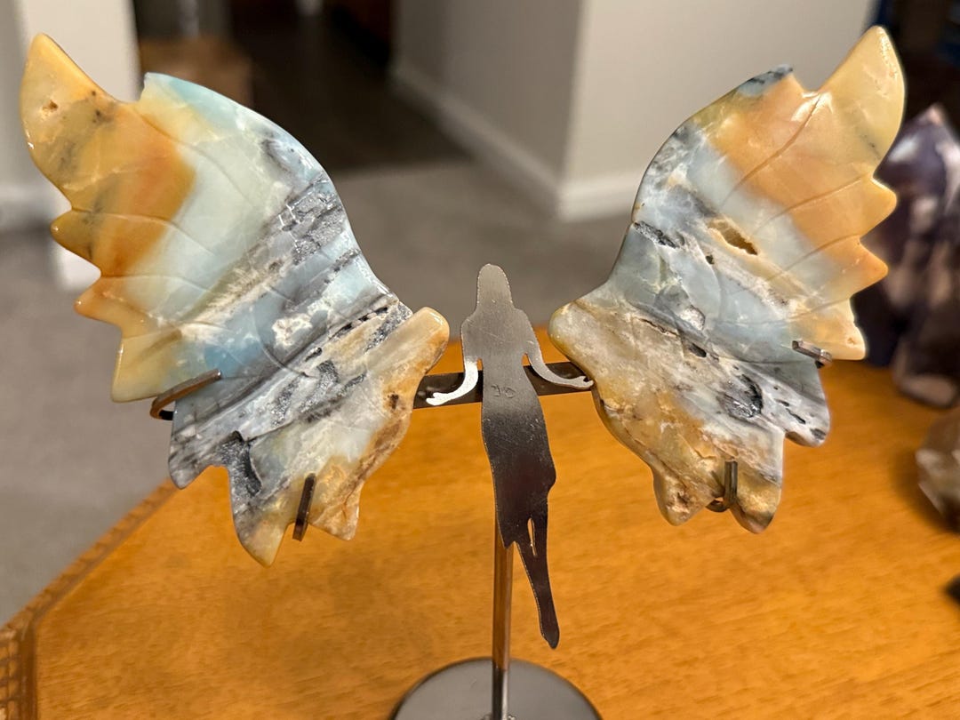 Caribbean Calcite Angel Wings W/stand - Etsy
