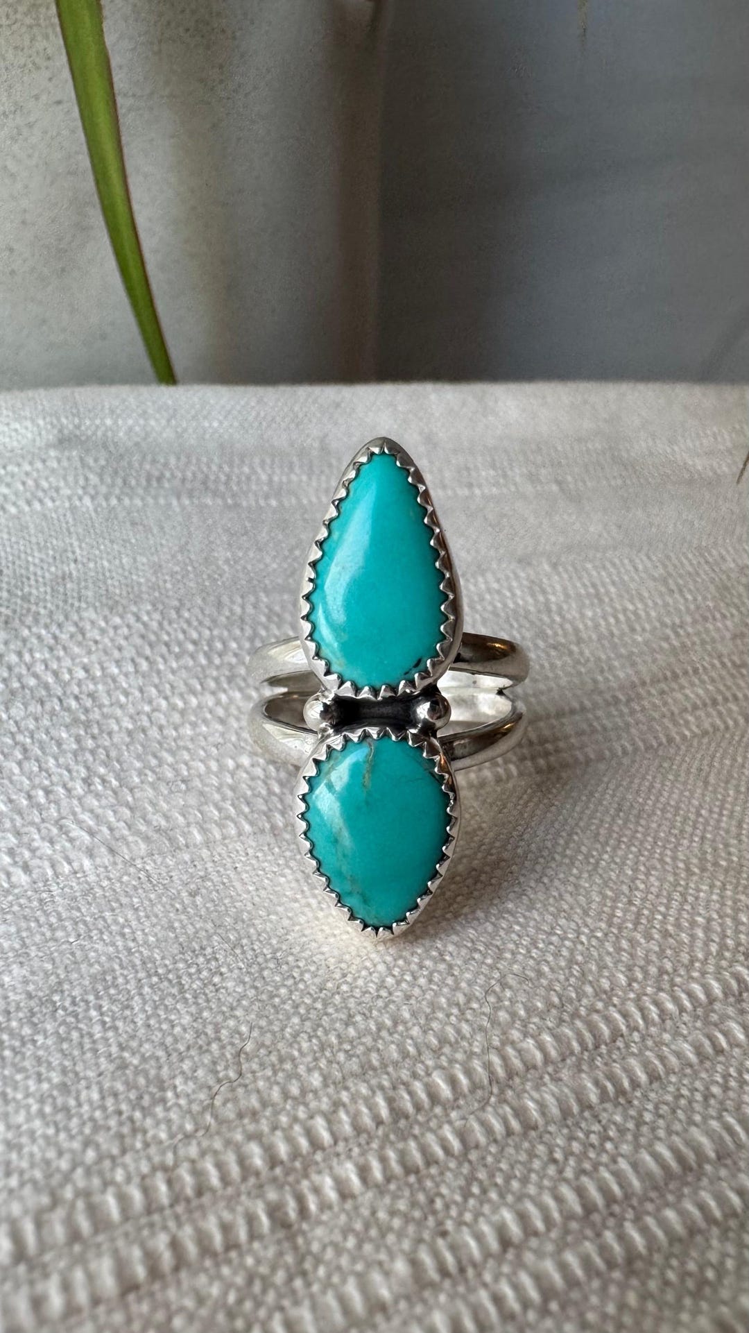 Chilean Turquoise Double Stone Ring (size 6.75) - Etsy