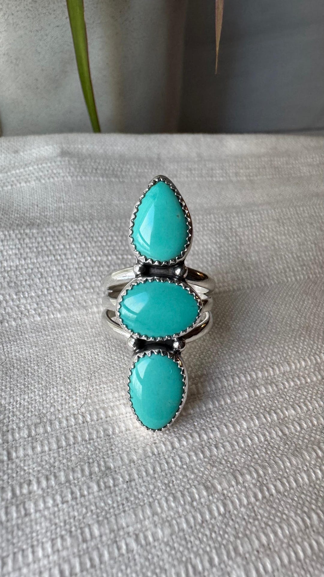 Chilean Turquoise Triple Stone Ring (size 7.75) - Etsy