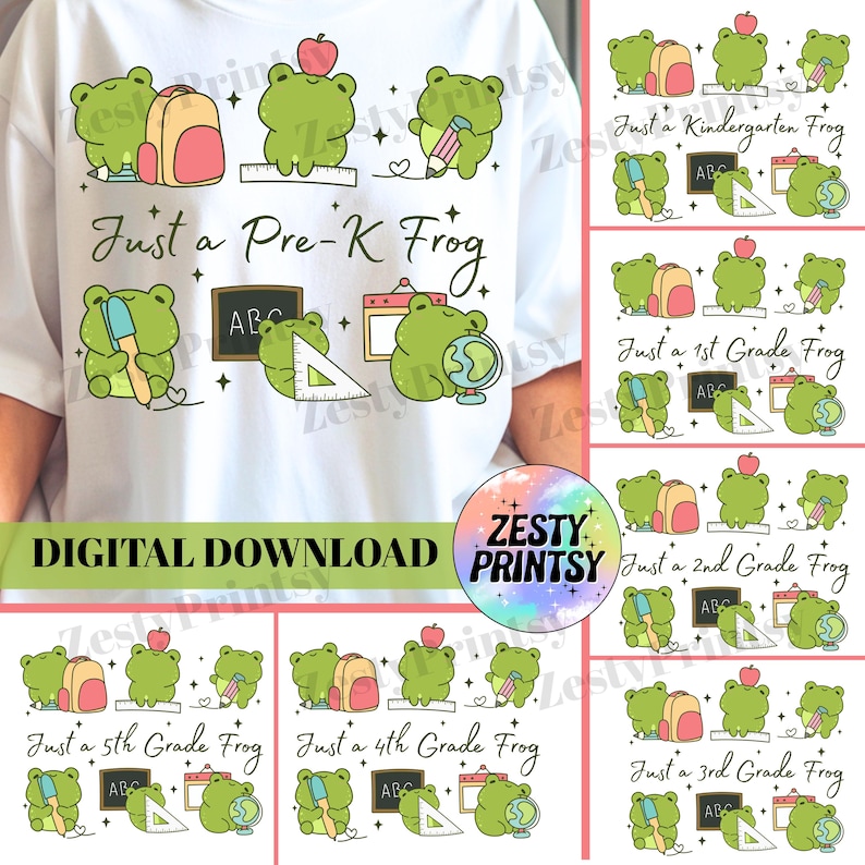 Cute Frog Back to School PNG Bundle | Pre-k to 5th Grade Student ...