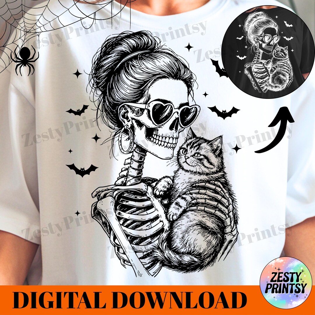 Halloween Skeleton Holding Cat PNG, Spooky Pet Lover Digital Design ...