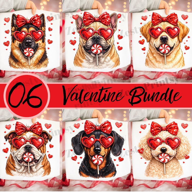 Valentines Day Dogs PNG Bundle Designs, Dachshund Bulldog Labrador ...