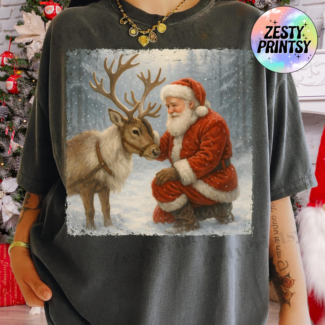 Retro Vintage Christmas PNG Santa Claus and Reindeer, Holiday Season ...