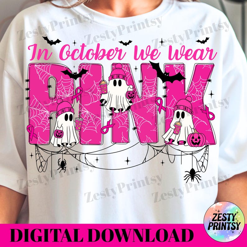 Breast Cancer Awareness PNG Bundle, Pink Ribbon Ghost Halloween Design ...