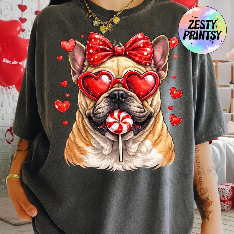French Bulldog Valentine PNG, Coquette Bow Heart Sunglasses Candy Dog ...
