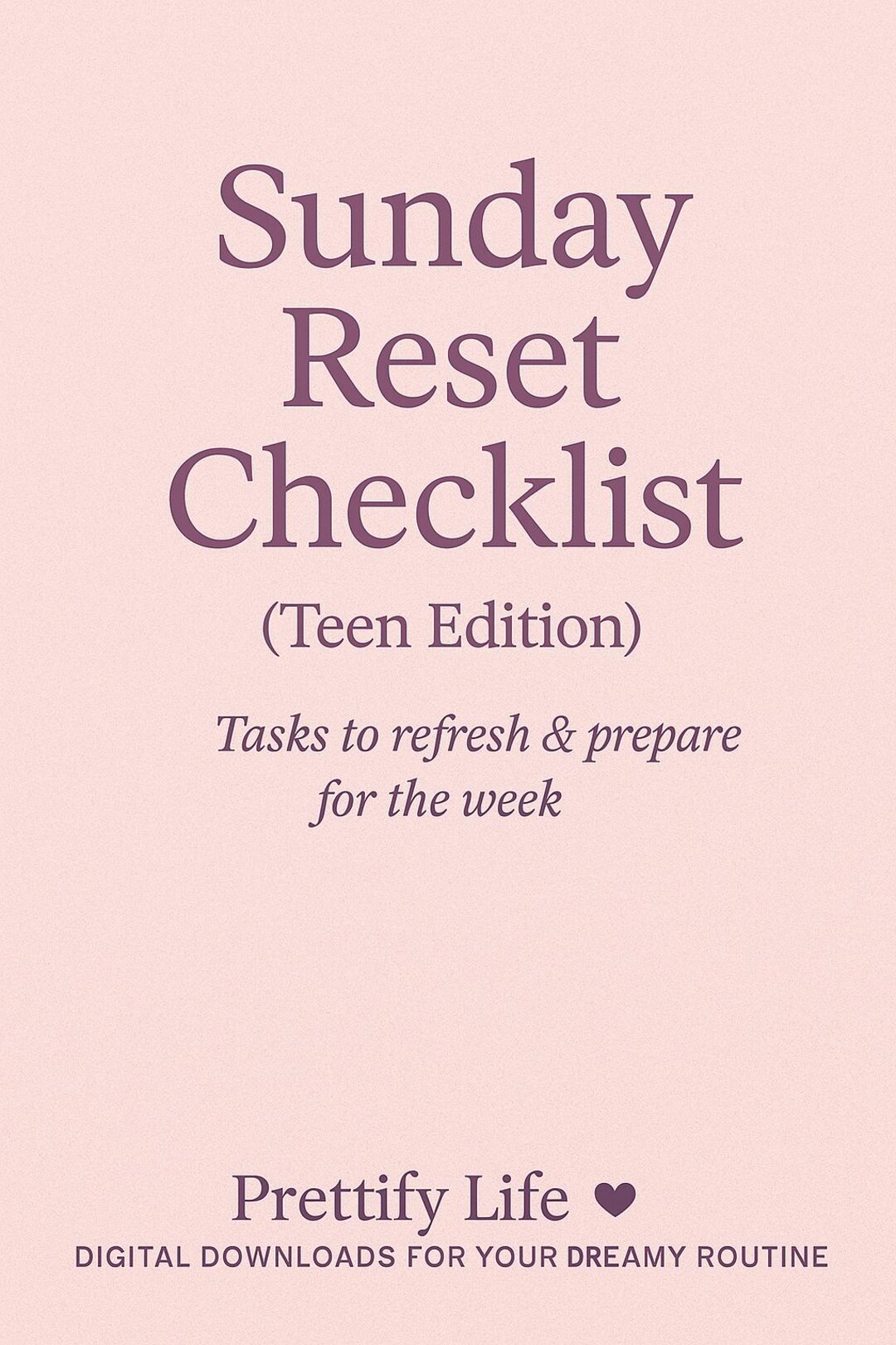 Sunday Reset Checklist Teen Edition | Digital Download Planner | Weekly ...