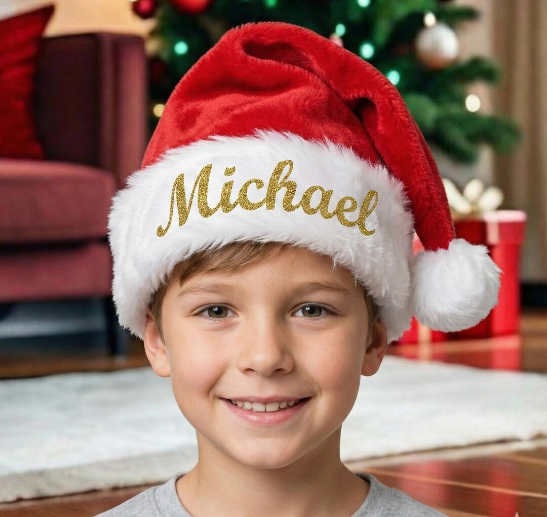 Personalized Named Santa Hat | Plush Christmas Hat With Glitter and ...