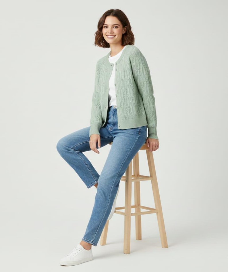 Sage Green Cable Knit Cardigan for Women, Mint Green Button Down ...