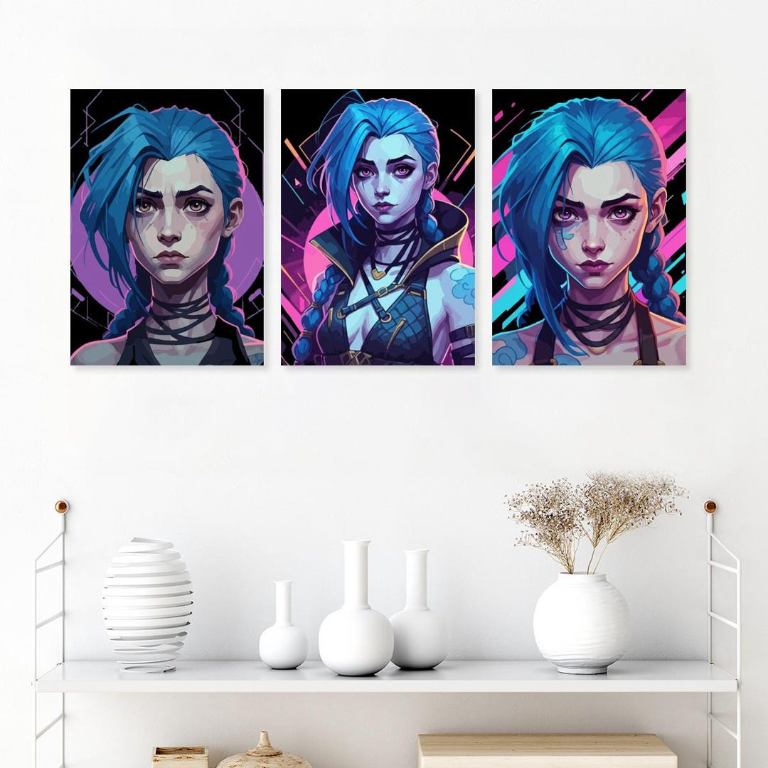 Jinx Arcane 3-piece Wall Mural Set | Anime-inspired Polyester Art ...
