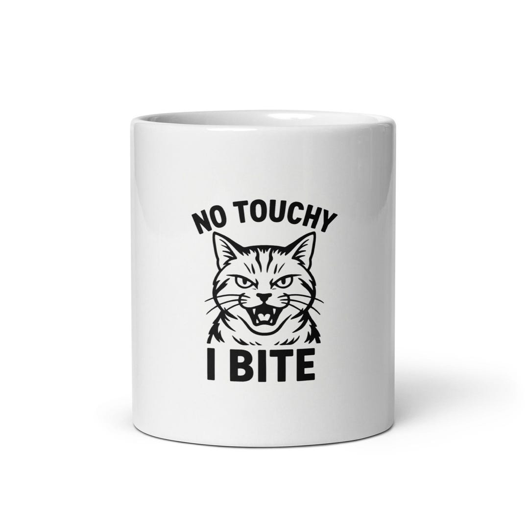 No Touchy I Bite Icon Mug — Quirky Coffee Cup Featuring Bite Mark ...