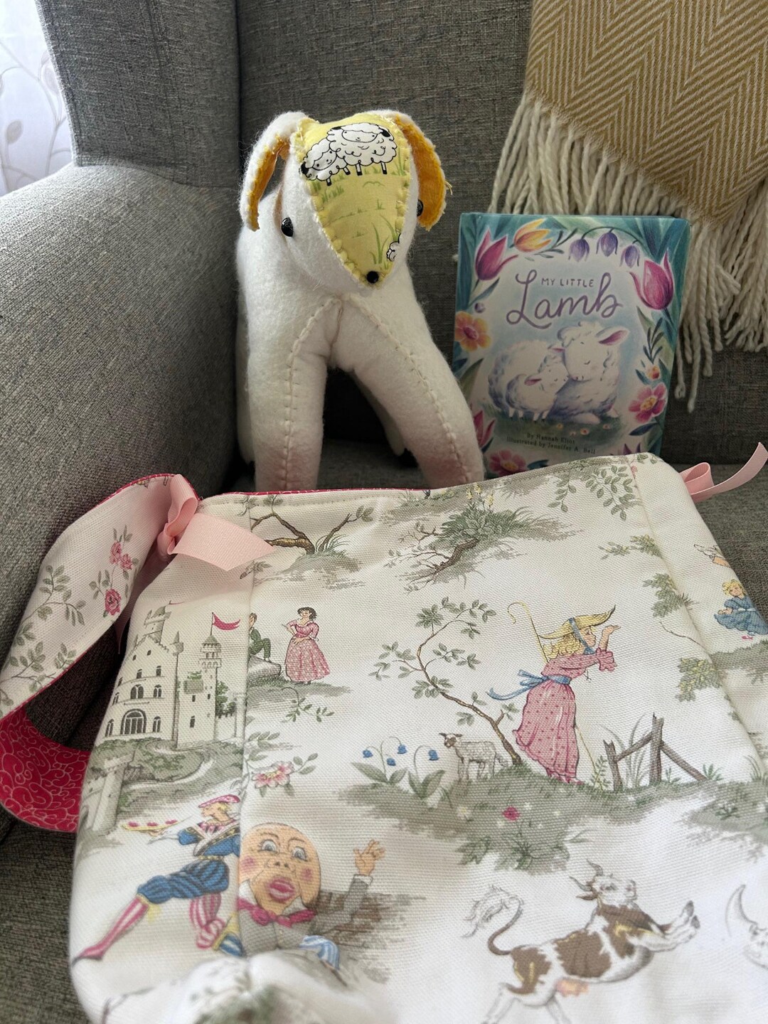 Handmade Wool Felt Lamb Stuffy, Board Book & Mother Goose Tote Bag - Etsy