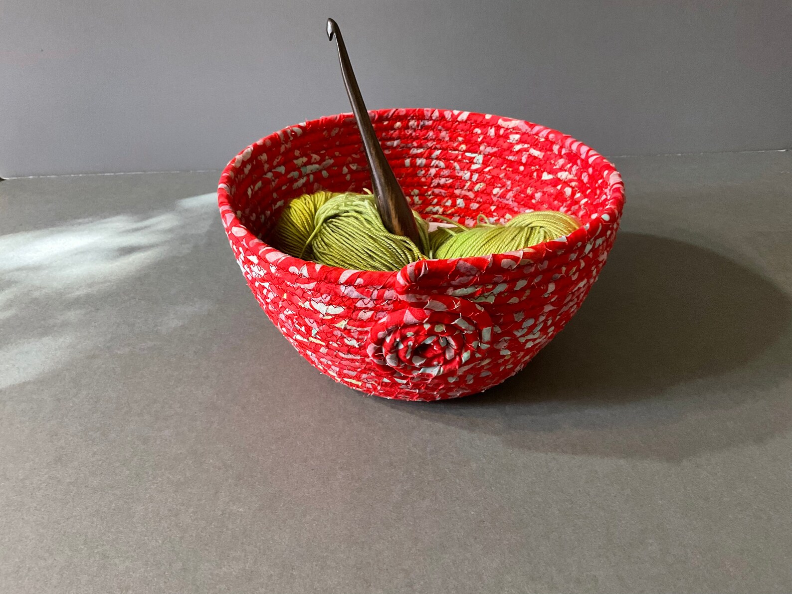 Red Coiled Rope Bowl Batik Fabric Basket Decorative - Etsy