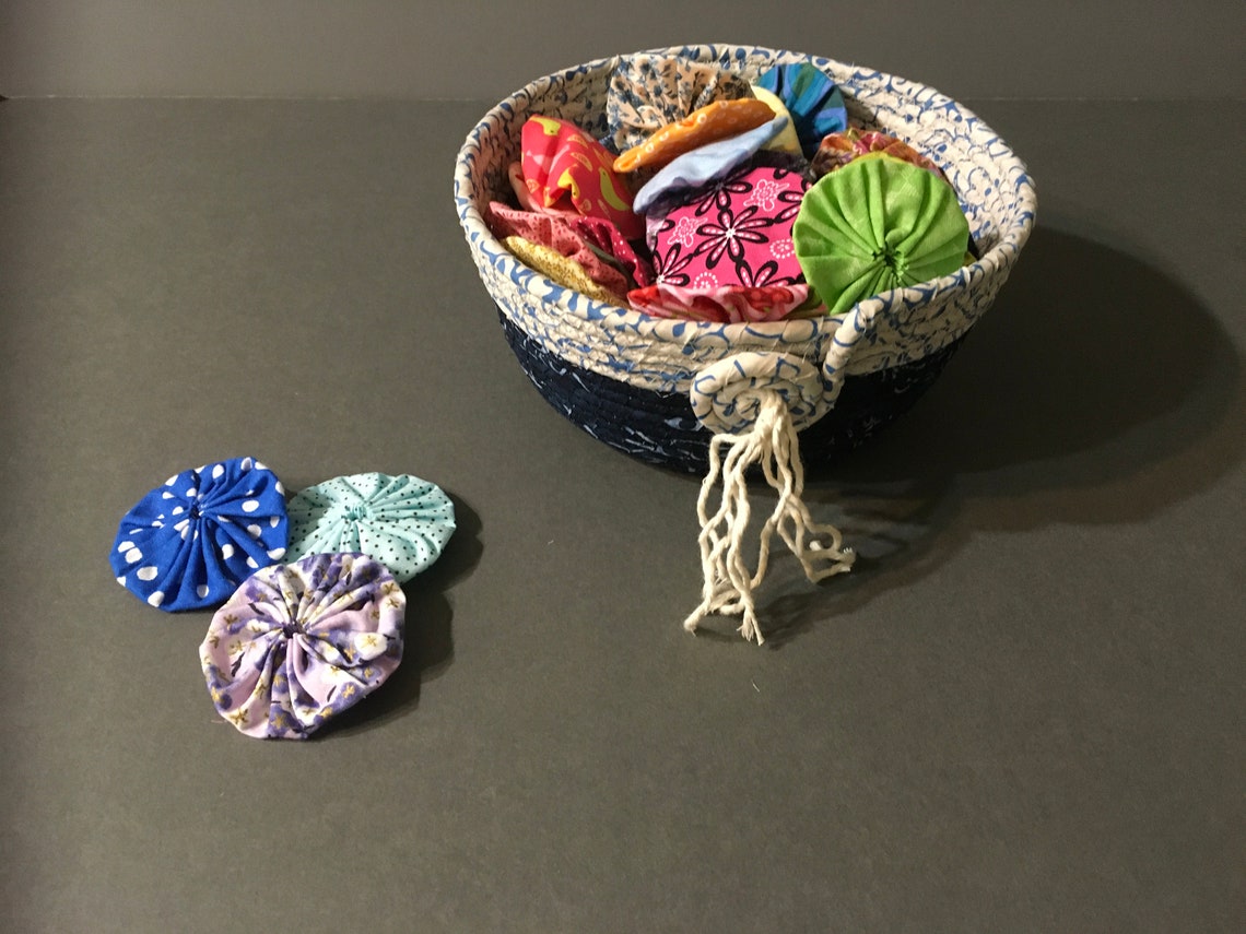 Blue Batik Basket Coiled Rope Bowl Clothesline Basket - Etsy