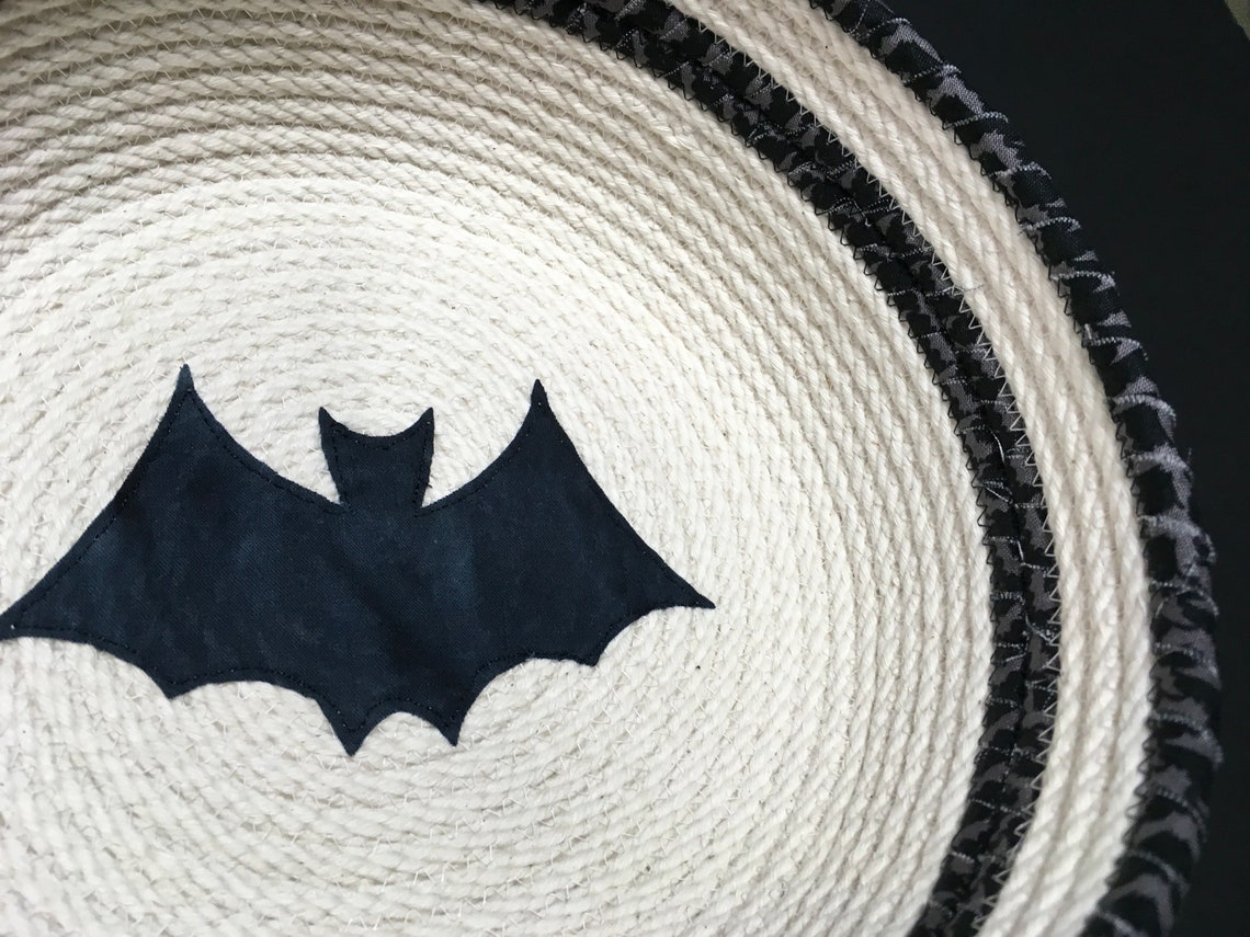 Halloween Coiled Rope Bowl Black Bat Rope Basket Decorative | Etsy