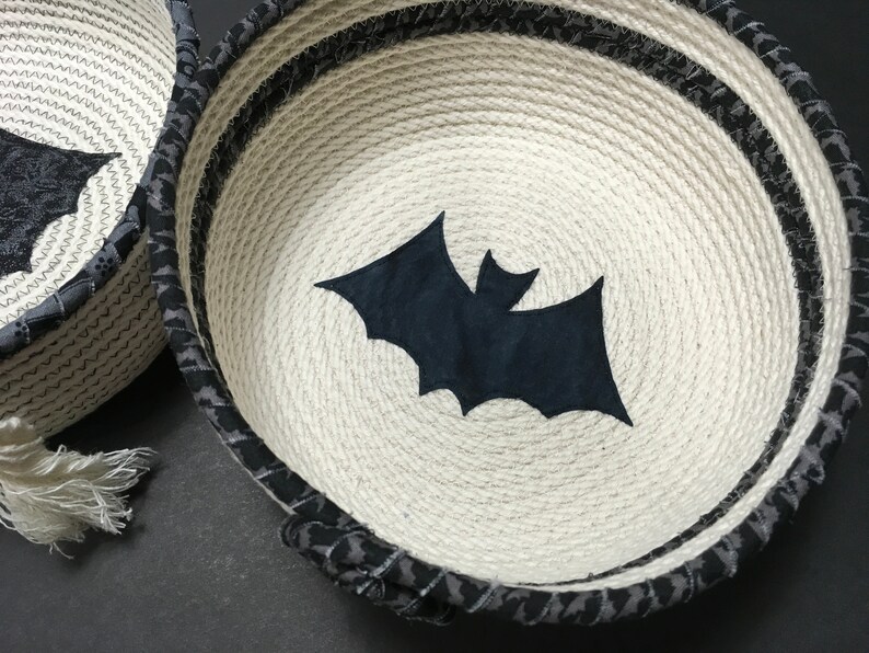 Halloween Coiled Rope Bowl Black Bat Rope Basket Decorative - Etsy