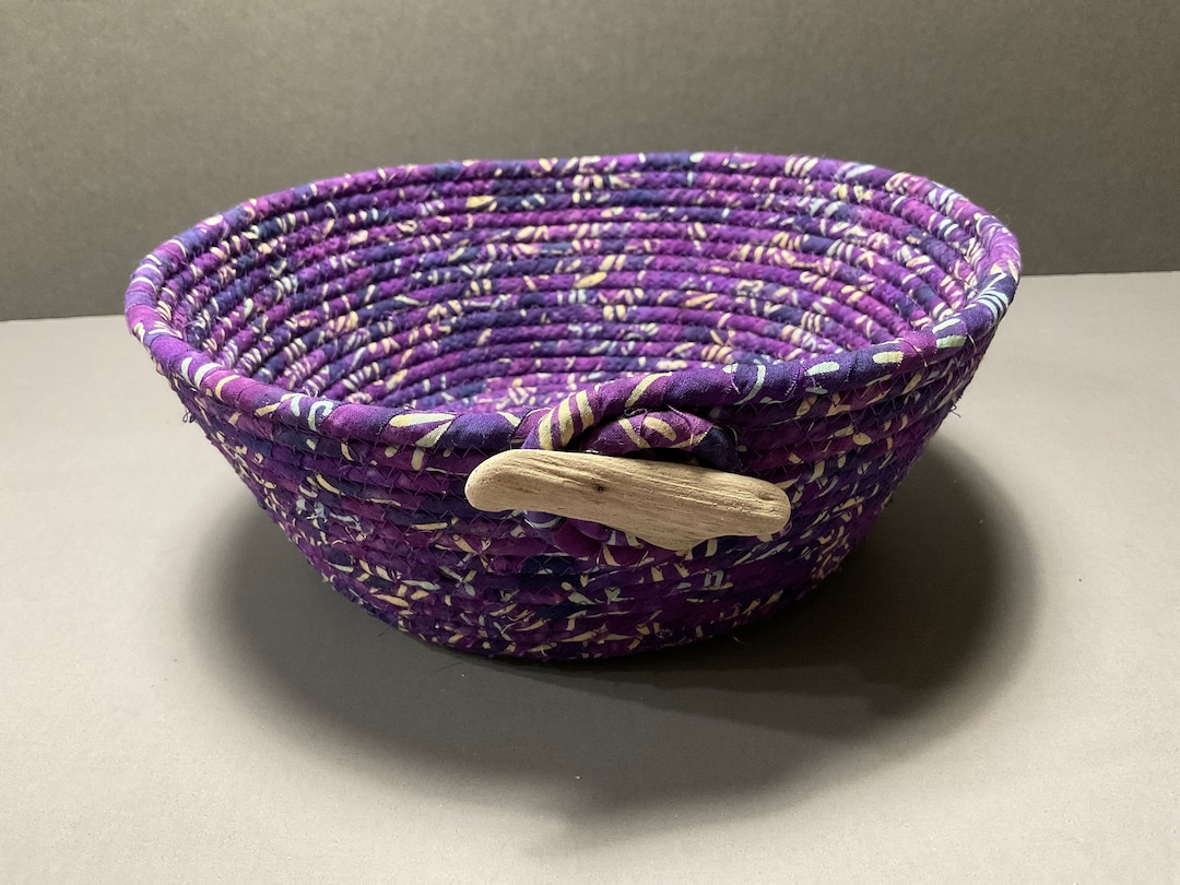 Purple Batik Coiled Rope Bowl, Textile Art, Driftwood Decor - Etsy