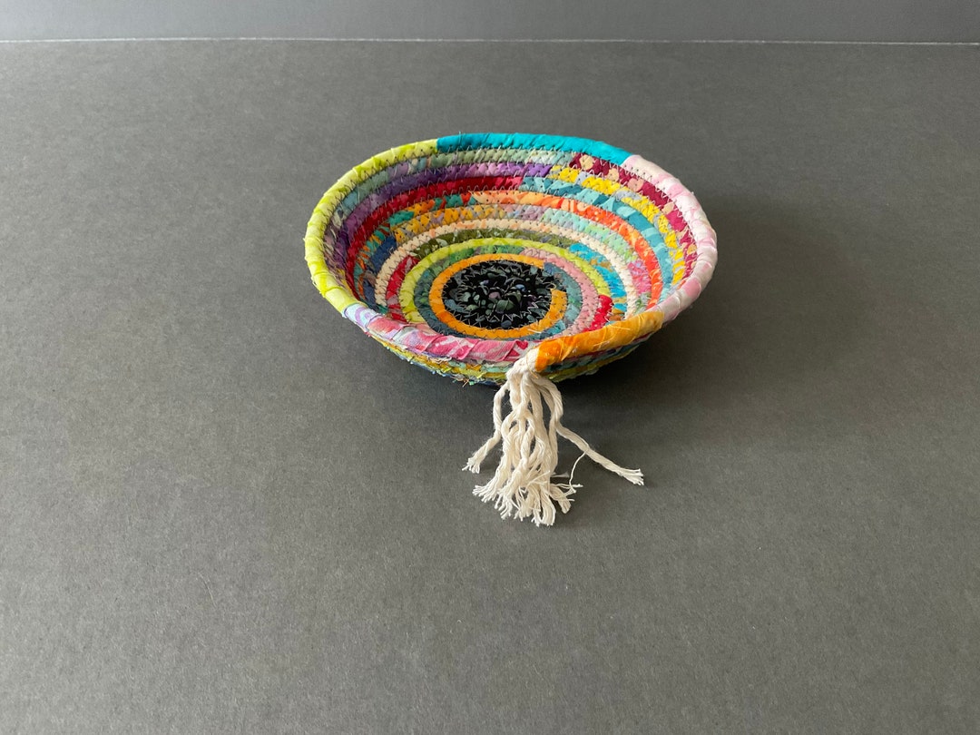 Multicolored Batik Bowl, Coiled Rope Beanie Bowl, Trinket Dish - Etsy