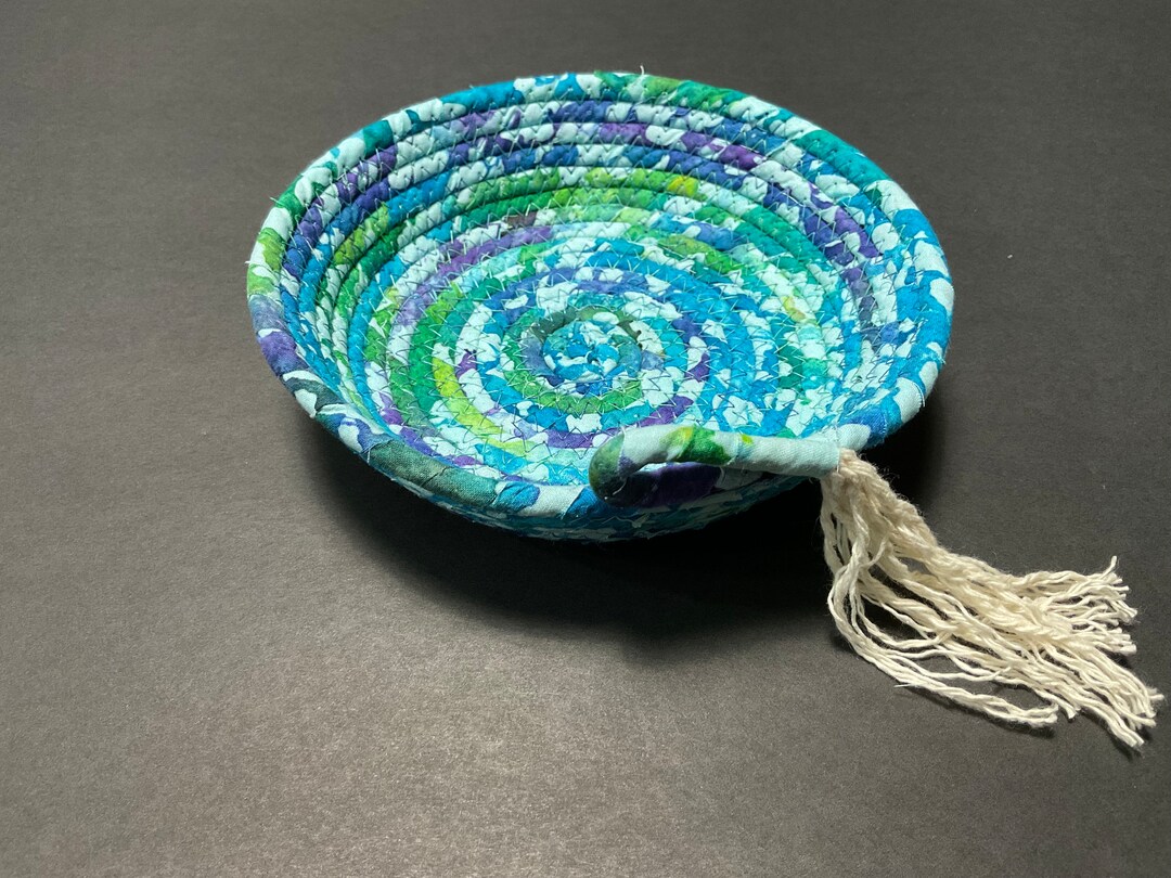 Blue Coiled Rope Bowl, Batik Fabric Basket, Decorative Clothesline ...