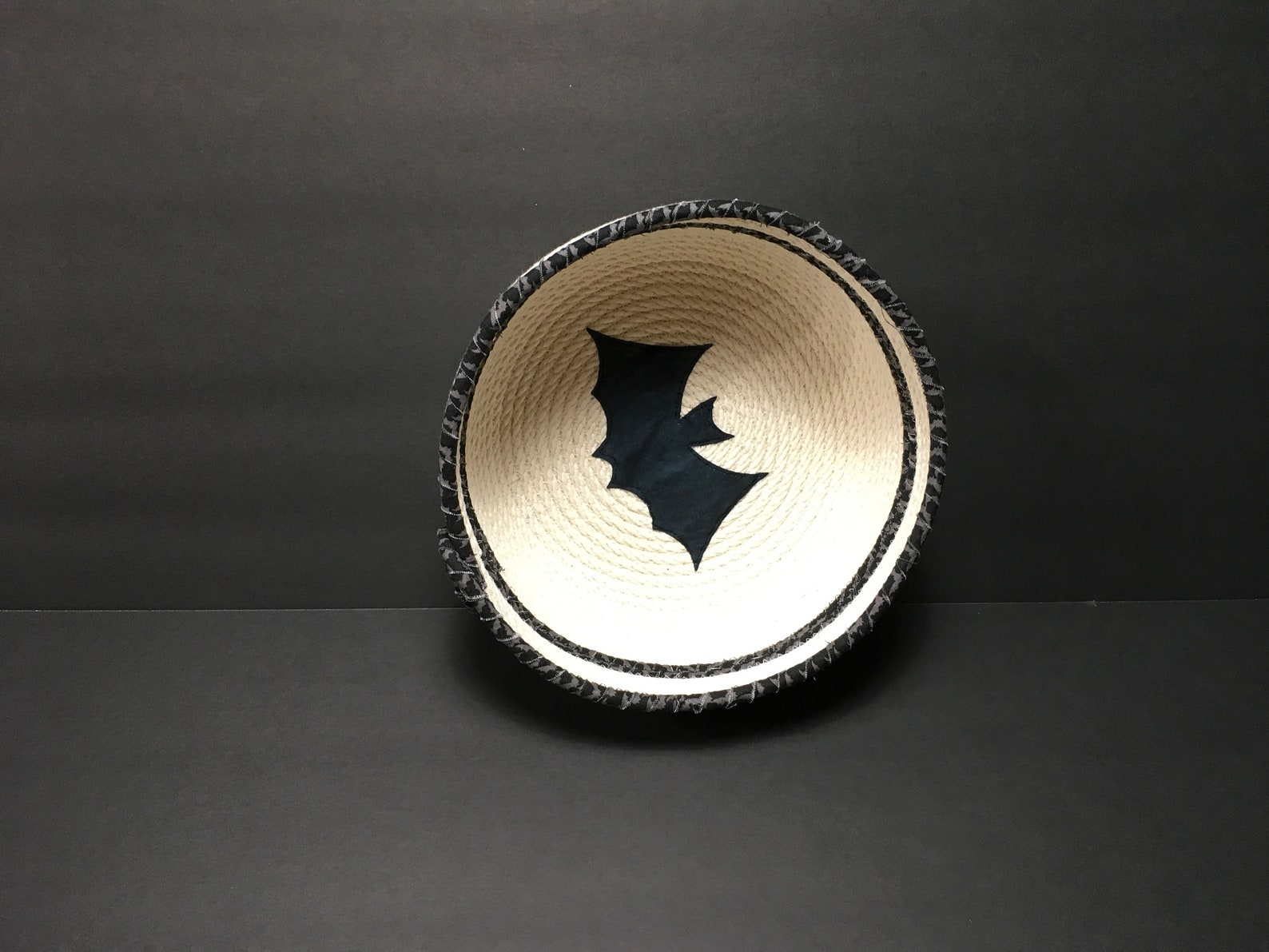 Halloween Coiled Rope Bowl Black Bat Rope Basket Decorative | Etsy