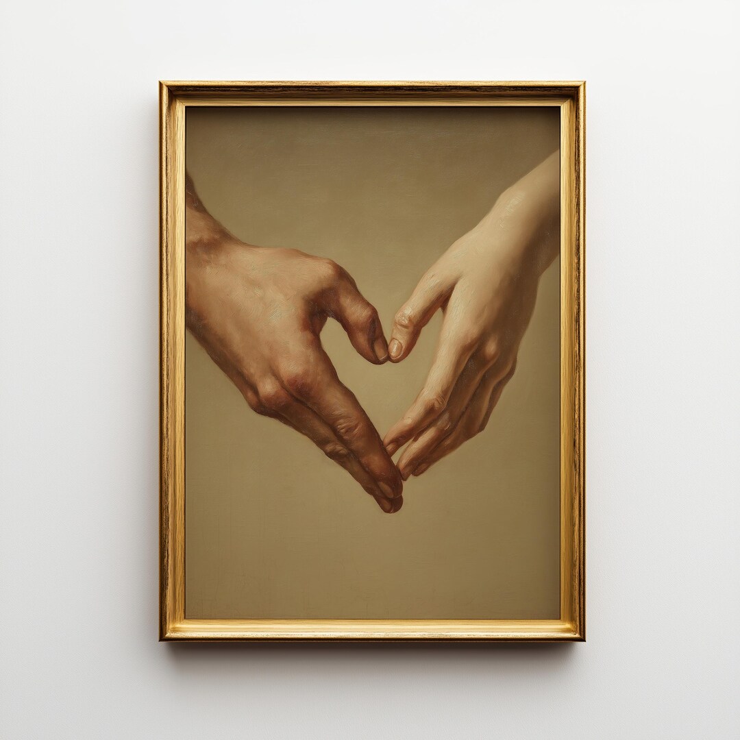 Vintage Heart Hands Oil Painting, Valentine's Day Gift for Couple ...