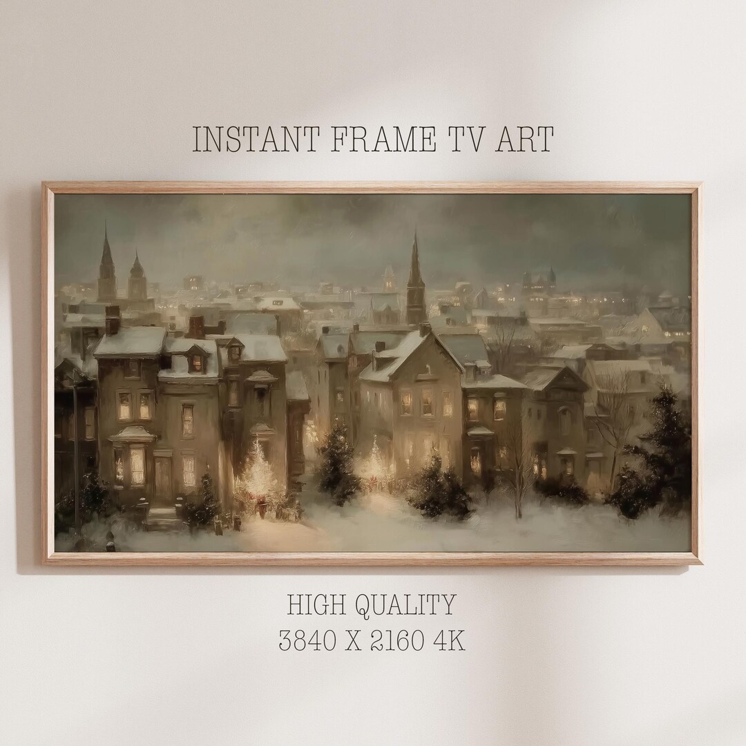 Vintage Christmas Village Frame TV Art, Snowy Rustic Town (digital ...