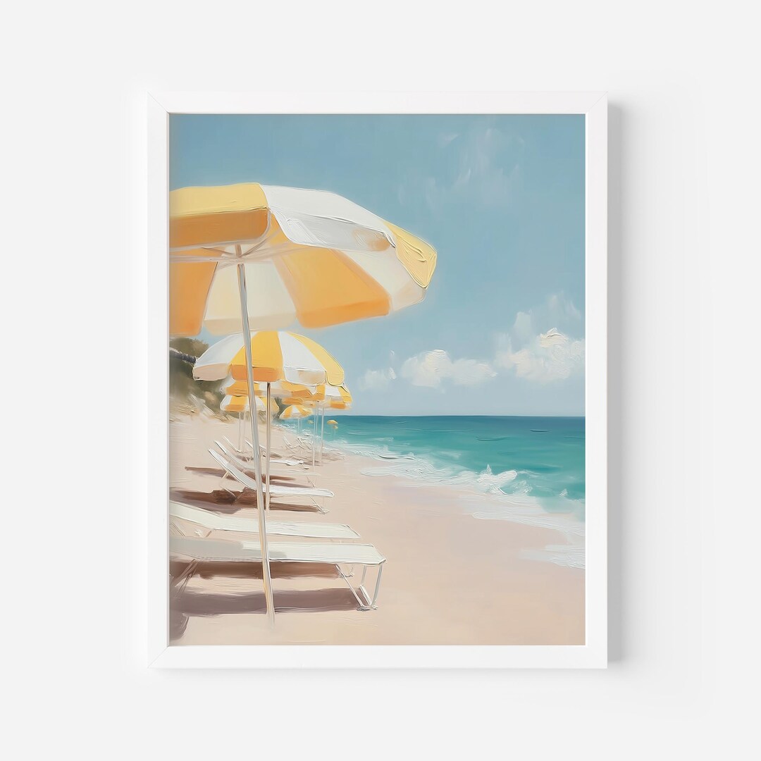 Yellow Umbrella Printable Art, Summer Art, Coastal Preppy Decor, Beach ...
